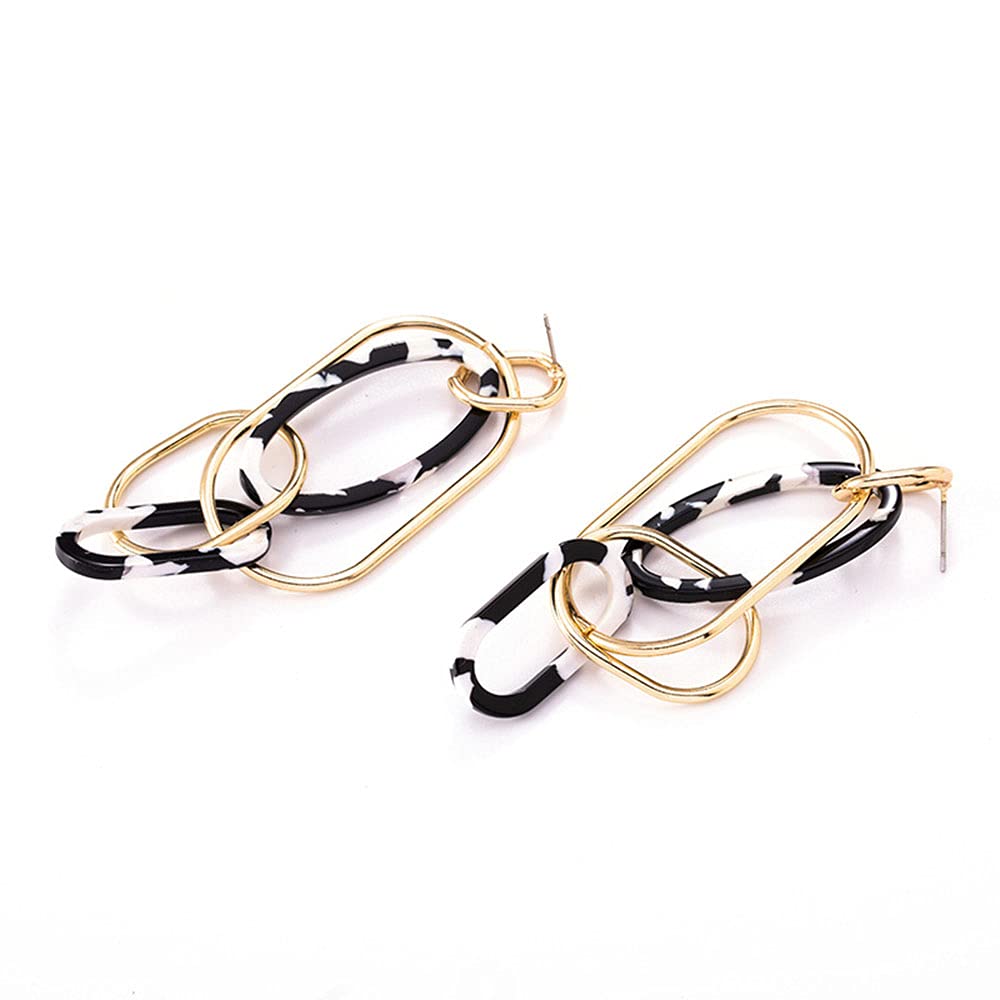 Acrylic Leopard Print Earrings Long Pendant Geometric Resin Oval Earrings Fashion Exaggerated Leopard Dangle Earrings for Women (Gold)