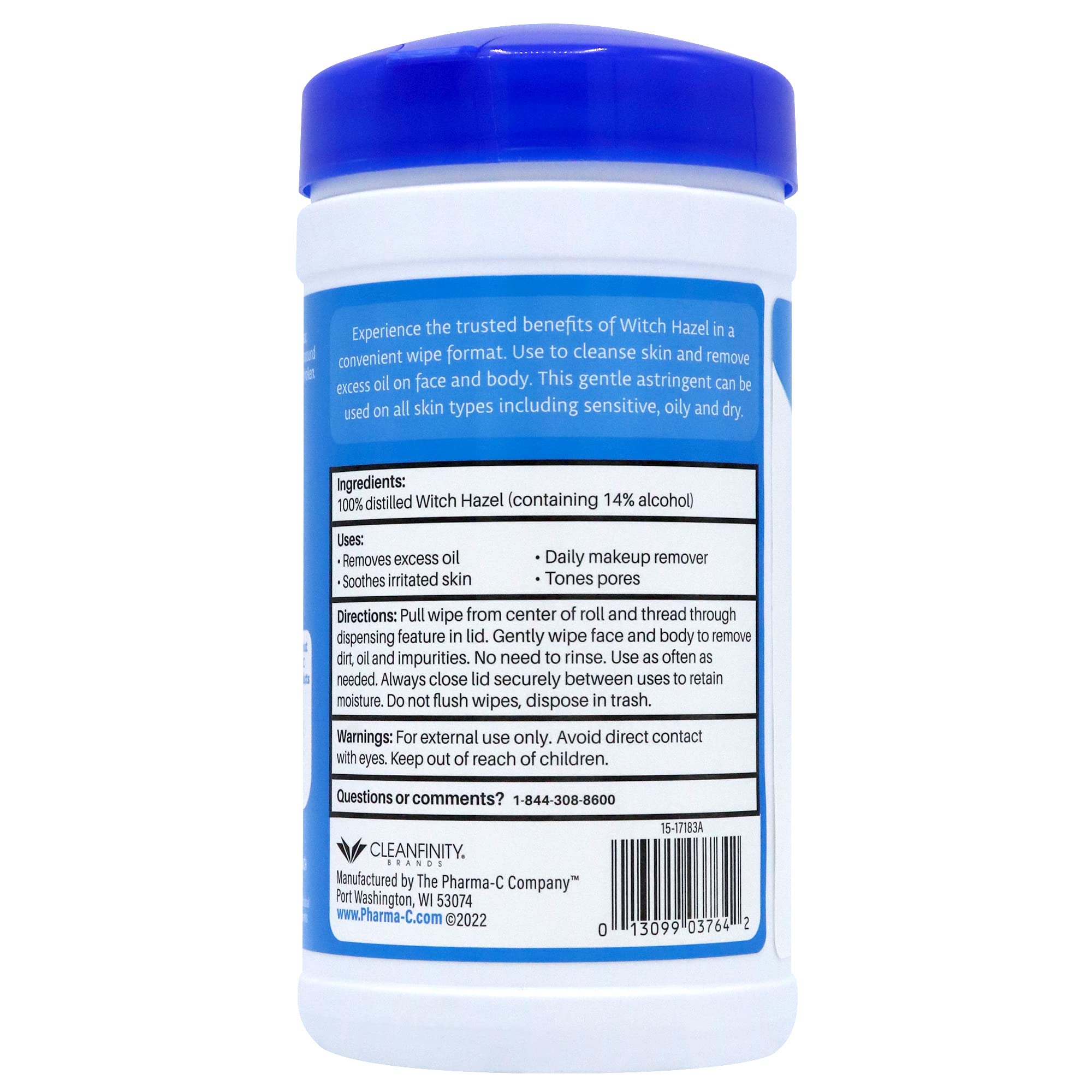 The Pharma-C Company Witch Hazel Wipes [40 Wipes] - Daily Toner & Astringent Cleansing Cloths For Face