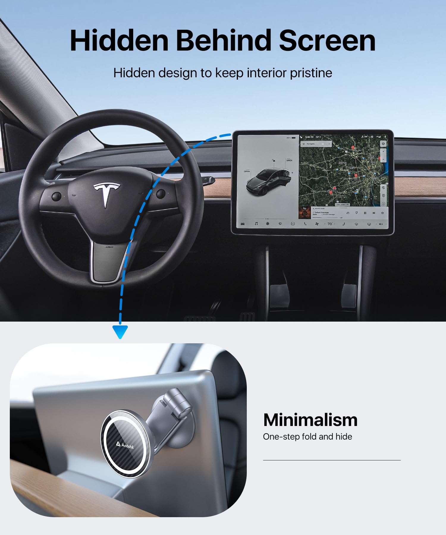 andobil Tesla Phone Mount for Model 3 Model Y [Powerful Magnet, No Residue Adhesive] Stable Tesla Magsafe Phone Holder, Tesla Model 3 Accessories, Tesla Model Y Accessories 2024, Fits for iPhone & All