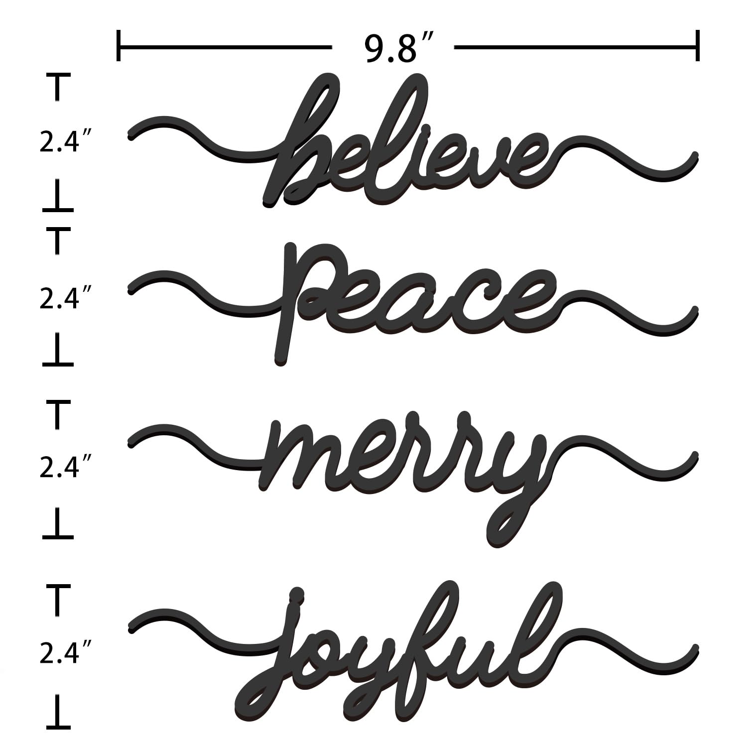 Christmas Cutouts Wood Table Place Card Believe Merry Peace Joyful Wood Word Holiday Place Settings for Christmas Thanksgiving Plate Decor Table Decorations (Black, 8)
