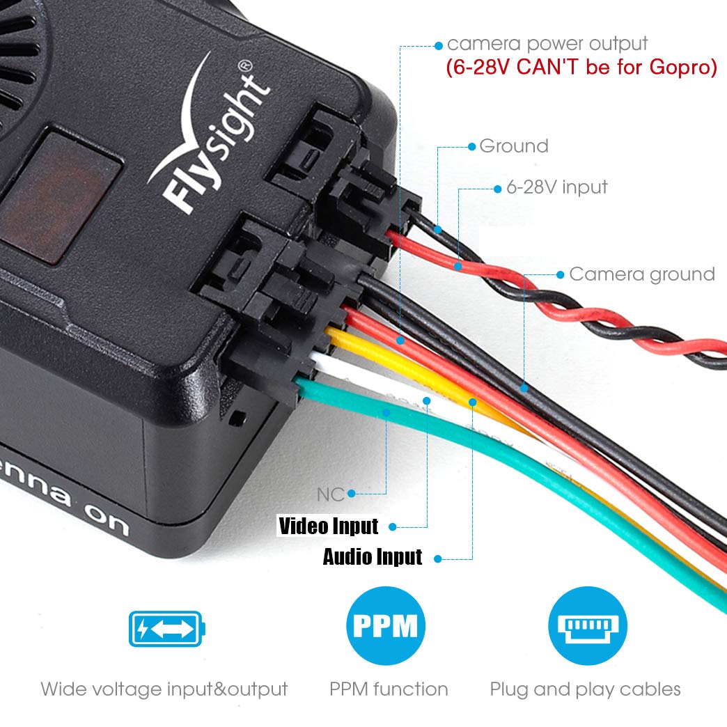 Flysight Black Mamba 5.8Ghz FPV Video Transmitter 40CH Wireless Audio Video FPV Vtx Transmitter for RC Drone MultiTotor Quadcopter (SMA ANT 6-28V,NOT for Gopro)