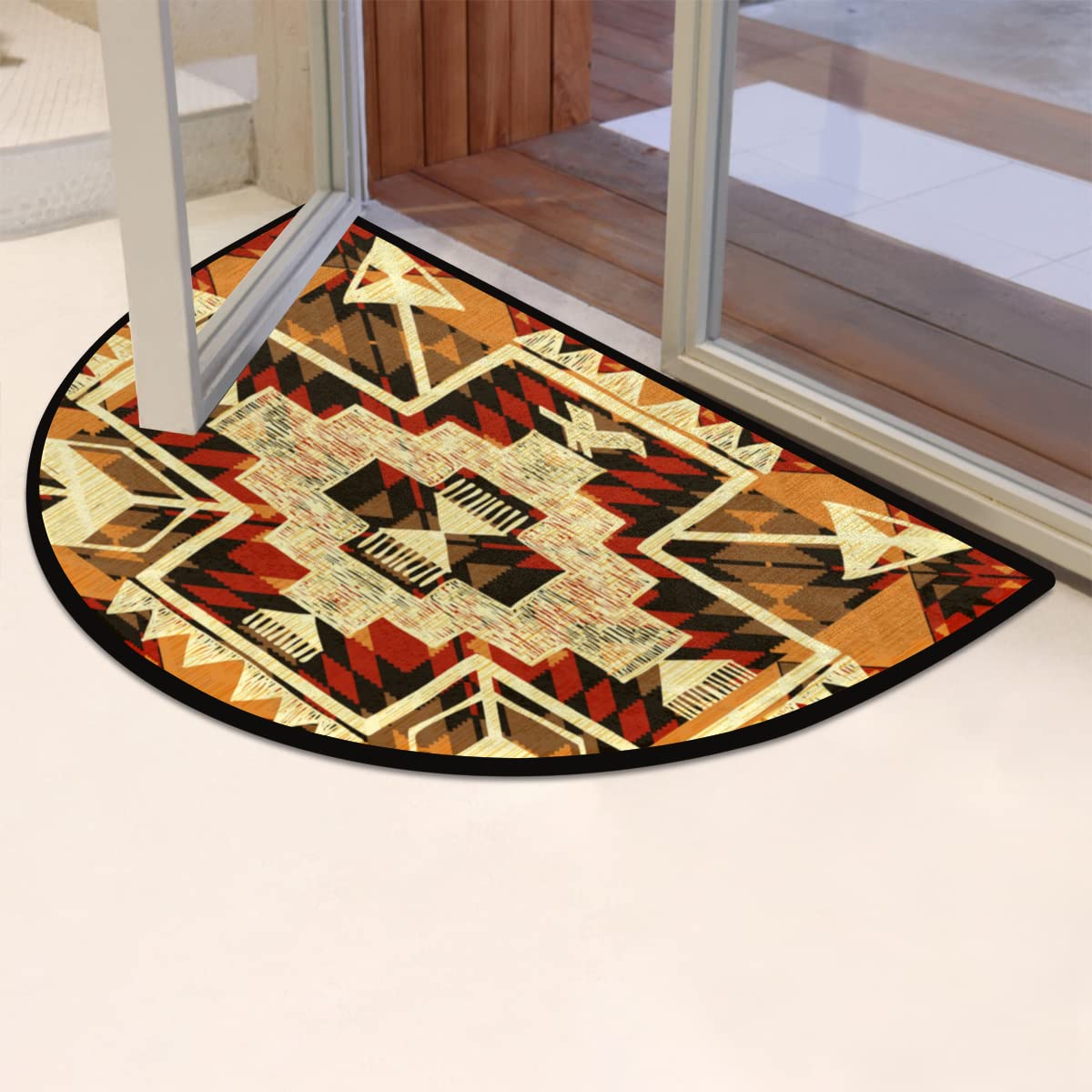 Native American Arrow Style Half Round Door Mat Indoor Entrance 24X36" Ethnic Semi Circle Floor Rug Non Slip Absorbent Bathroom Mats Half Moon Area Rugs for Kitchen Patio Fireplace Hearth Rugs