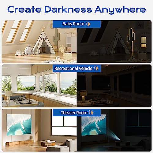 Blackout Curtains for Bedroom, 39" x 58" Portable Blackout Blinds with 20 Sets Hooks & Loops Strips for 100% Blackout Window Film, Temporary Blackout Shades for Windows Cover Nursery Travel RV- Black