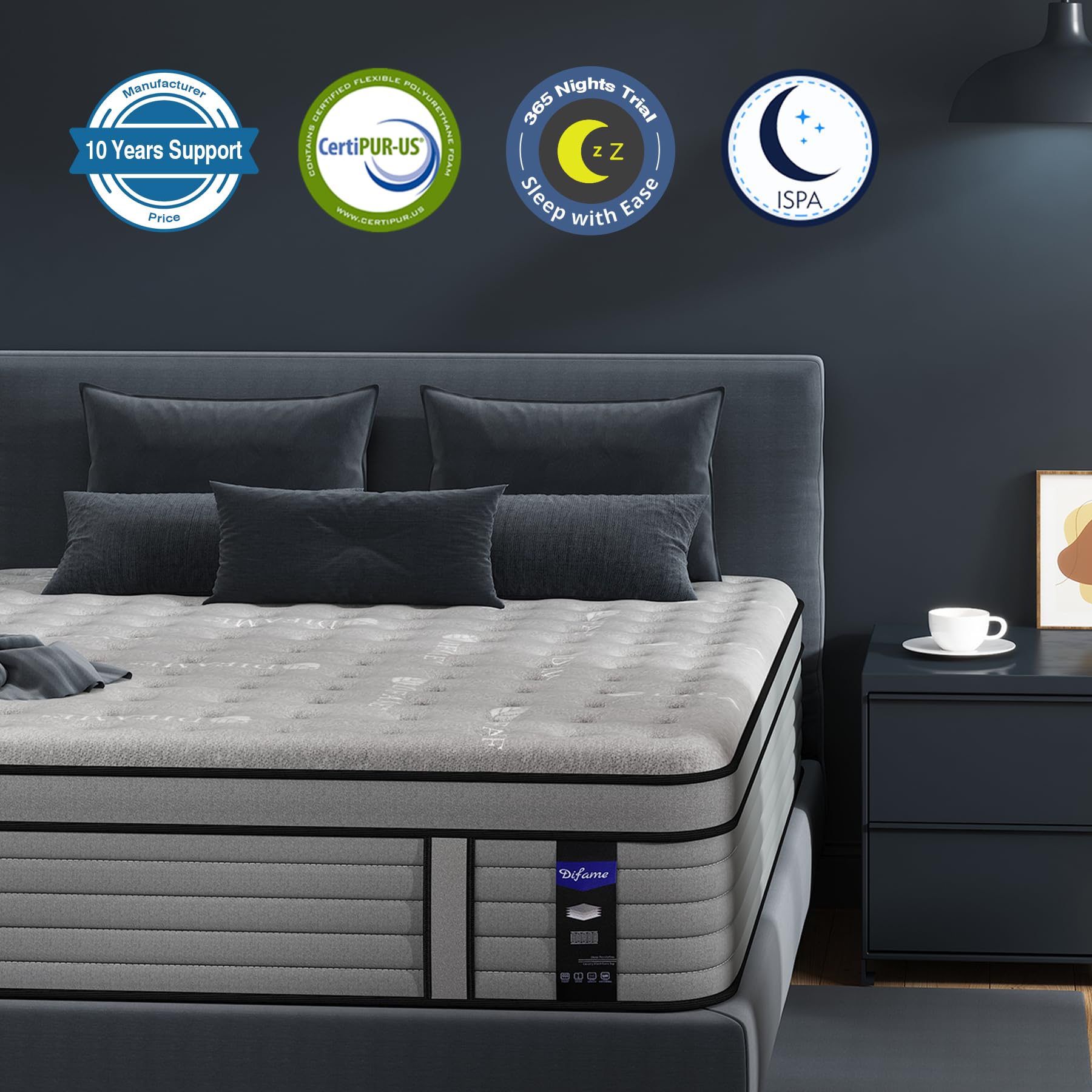 DIFAME Cal King size Mattress, 12 Inch California King Size Hybrid Mattress in a box with Memory Foam,Individually Pocket Coils Springs for Motion Isolation, Pressure Relief, Edge Support, Medium Firm