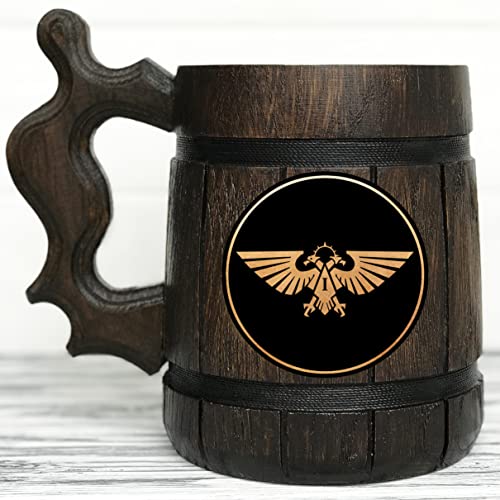 Adeptus Terra Mug Wooden Beer Stein 17oz Gamer Beer Mug Gift Boyfriend Personalized Anniversary Christmas Birthday Gifts For Gamer Husband Gifts For Him Beer Steins Beer Tankard K721