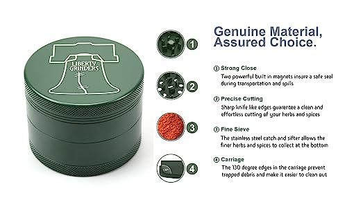 Liberty Grinders Herb Grinder - Spice, Ceramic Coated, Hard Case, 2.5 inch, 4 Piece, Accessories, Green