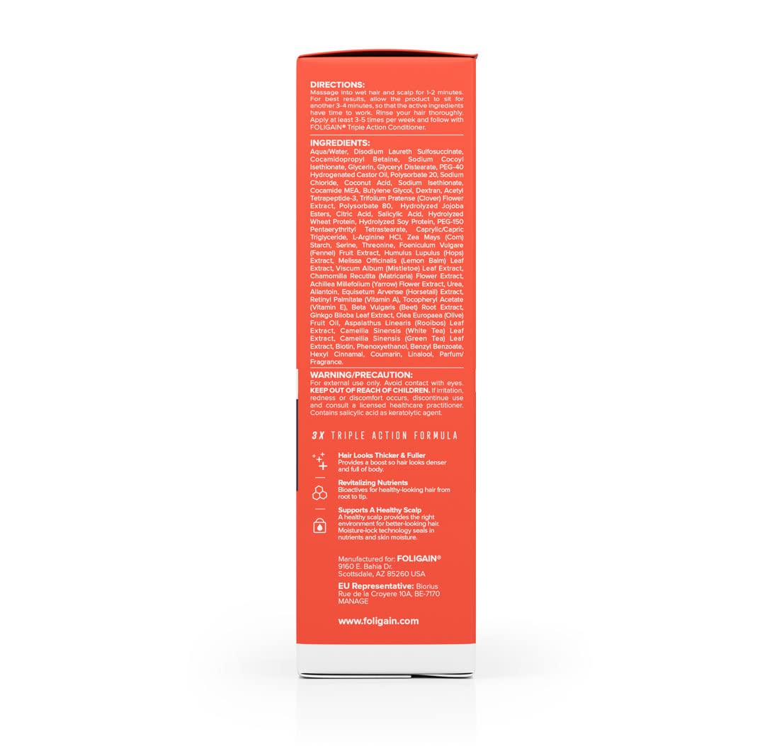 Foligain Triple Action Shampoo For Thinning Hair, Men’s Volumizing Shampoo, with 2% Trioxidil 8 Fl. Oz.