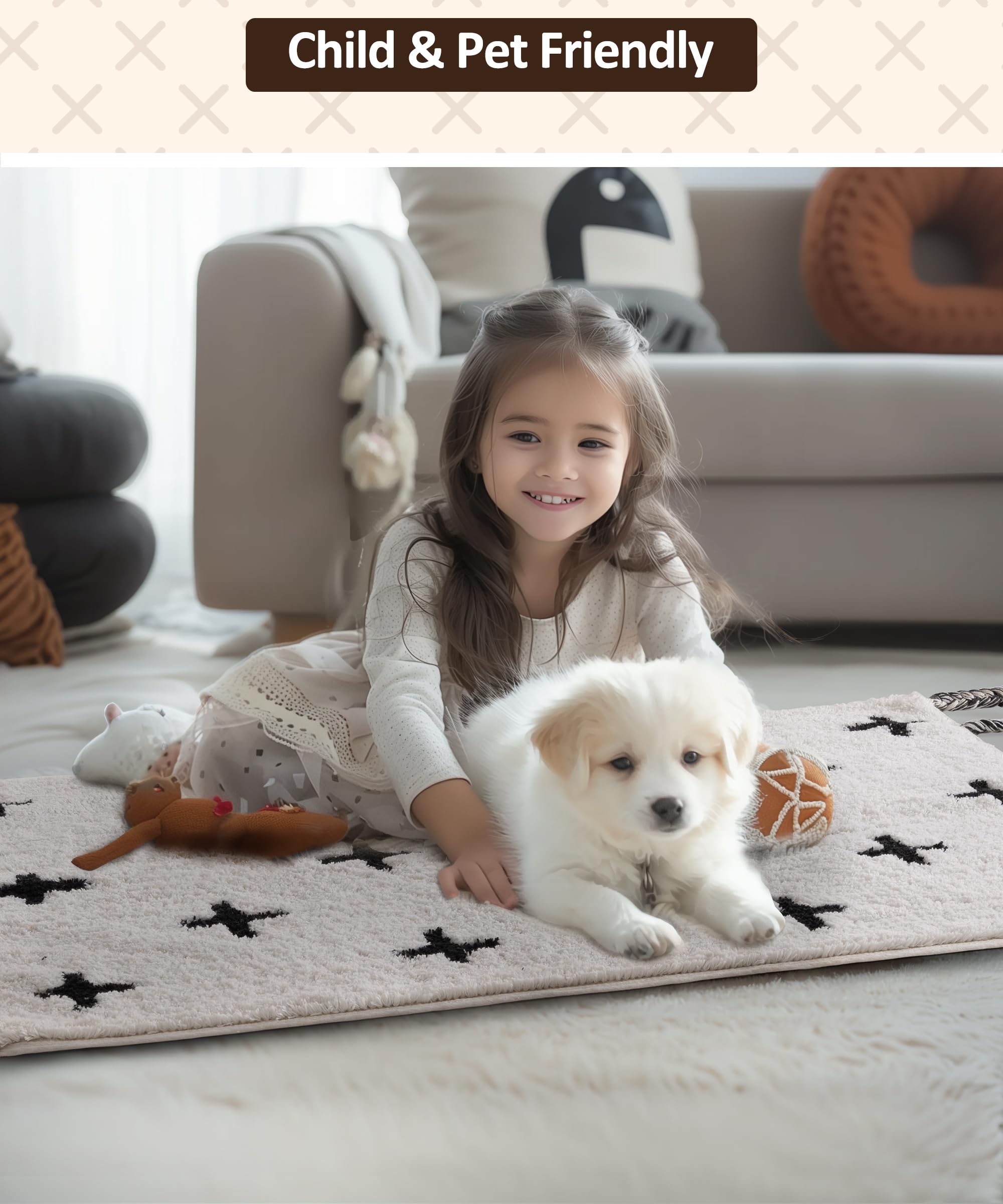 SUMGAR 2x3 Entryway Rugs Washable Small Rug Black White Boho Bath Mat Modern Cute Rugs for Bedroom Living Room Bathroom Patio Rug Carpet Cotton