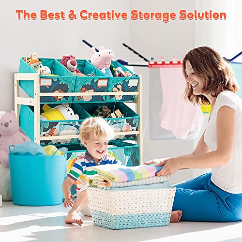 Jomifin Kids Toy Organizer for Boys Girls, 6 Storage Bins Large Storage Capacity Best Toy Storage Solution for Playroom, Nursery (Green) (Green)