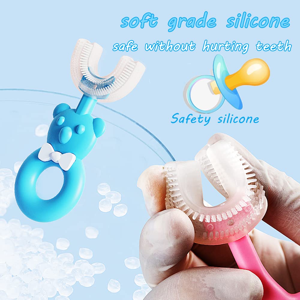 CHICING U-Shaped Toothbrush Kids 3 PCS,Food Grade Silicone Head, Manual Whole Mouth Toothbrush for Kids Age 2-8