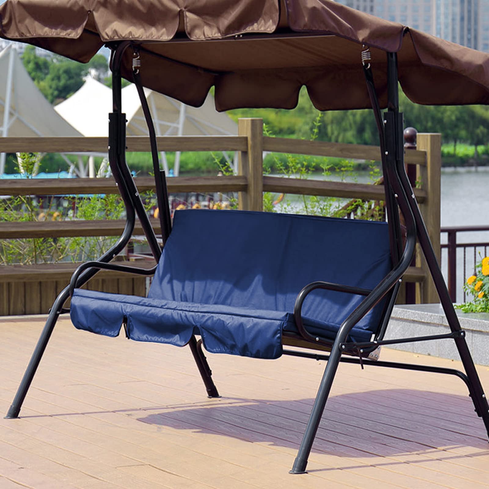BORDSTRACT Patio Swing Cushion Cover Replacement, Protective Waterproof Cushion Cover for Outdoor 3 Seater Swing Chairs, for Courtyard, Garden Swing Chair (Blue)