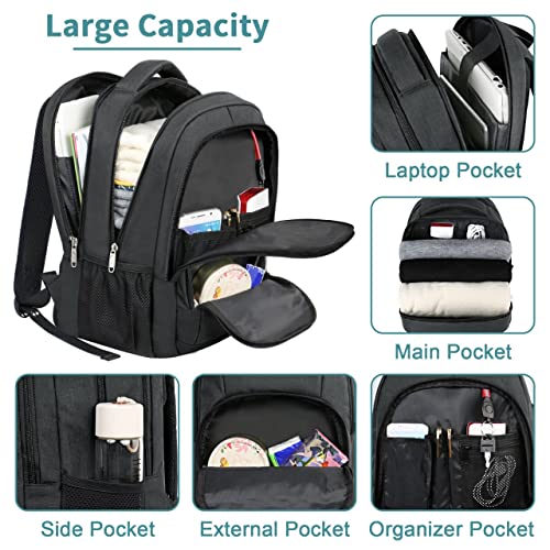 BlondBenjo Travel Backpack, Extra Large 50L Laptop Backpacks for Men Women, Water Resistant Backpack Airline Approved Business Work Bag with USB Charging Port Fits 17.7 Inch Computer, Black