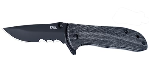 CRKT Drifter EDC Folding Pocket Knife: Everyday Carry, Black Blade with Veff Serrations, Liner Lock, Resin Infused Fiber Handle 6450BLK