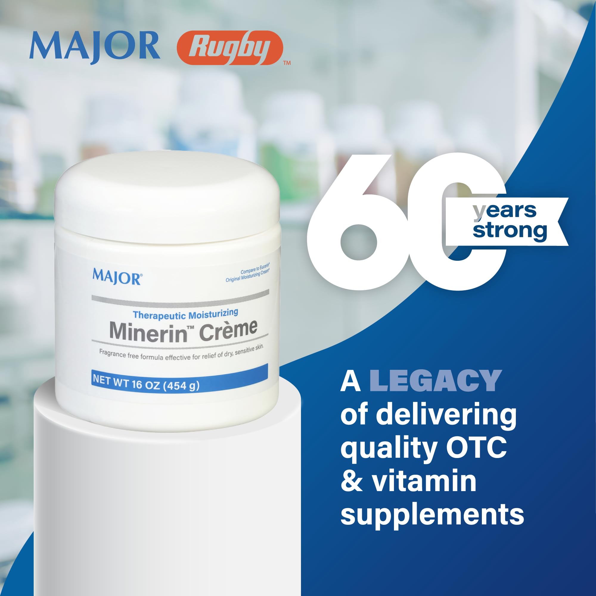 Major Therapeutic Moisturizing Minerin Créme - Body Cream Moisturizer for Dry Skin - Fragrance-Free - 16 Oz. (5 Pack)