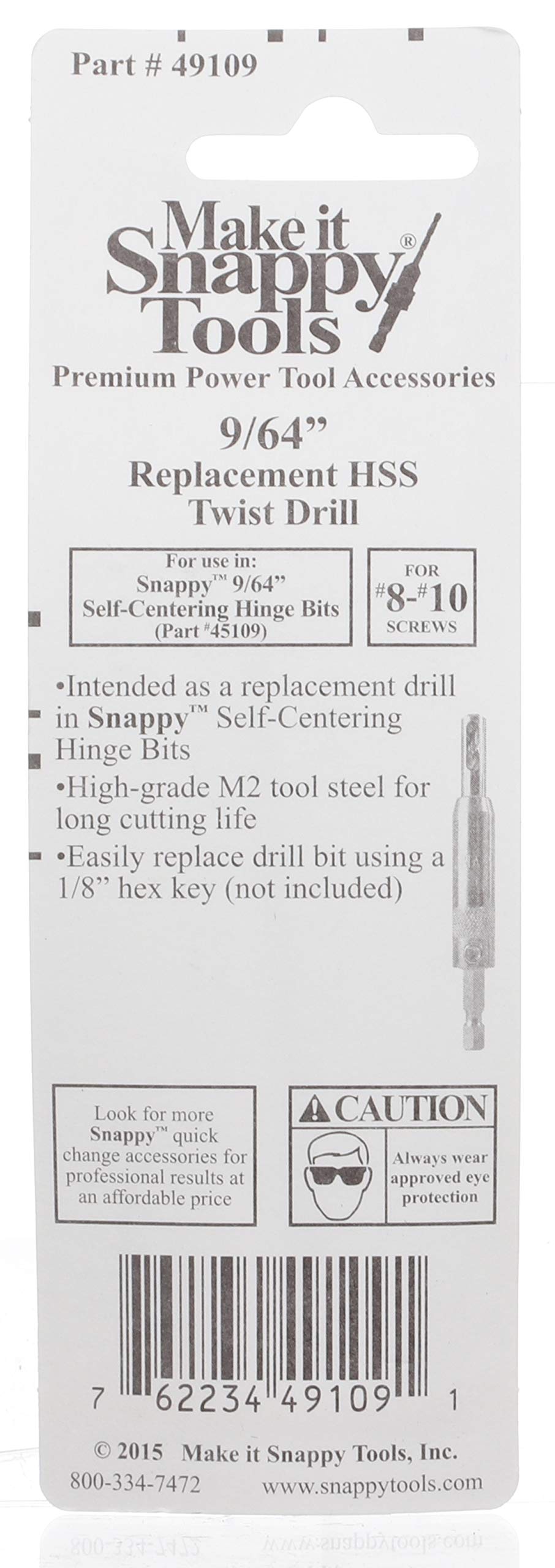 Make it Snappy Tools Replacement HSS Drill for 9/64 Inch Self-Centering Hinge Bit #49109