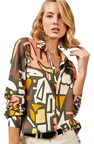 Blouses for Women Fashion 2021, Trendy Casual Button Down Shirts Tops, XS-3XL (Khaki Green, X-Small)