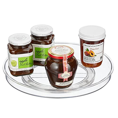 mDesign Lazy Susan Turntable Plastic Spinner for Kitchen/Bathroom, Pantry, Fridge, Cupboards, or Counter Organizing, Fully Rotating Organizer for Food, 11.5" Round - Lumiere Collection - 2 Pack, Clear