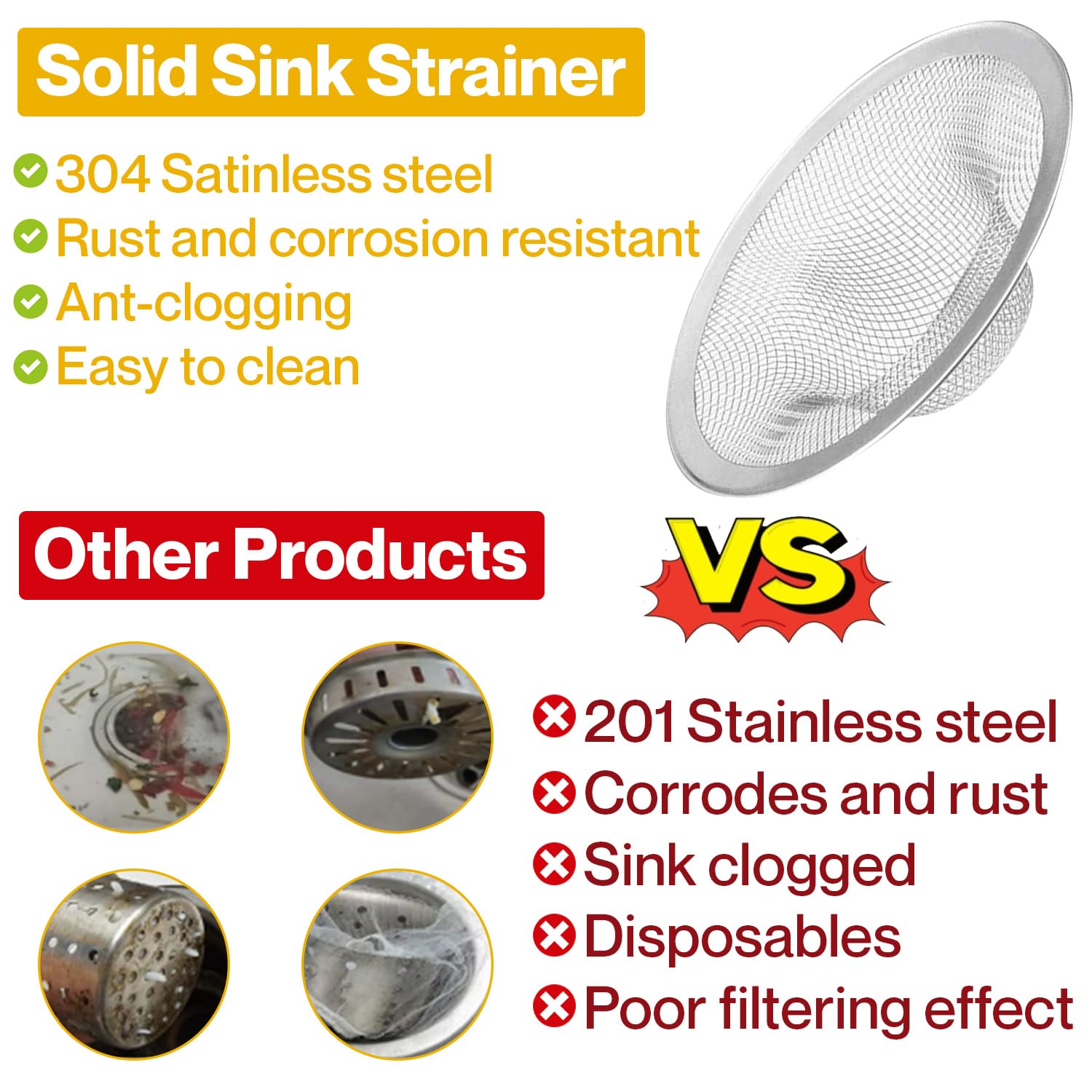 Bathroom Sink Strainer 2 Pack 2.75 & 2 "Inch At The Top I Drain Strainer Hair Catcher for Kitchen I Shower Bathtub Mesh Stainless Steel Stopper I Sink Traps Bathroom & Laundry Sink Drain Basket Filter