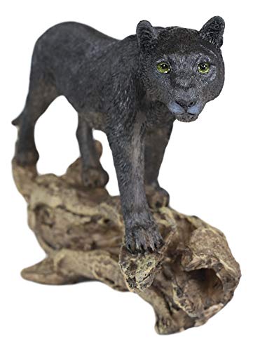 Ebros Gift Black Panther Cougar Prowling On Distressed Tree Log Figurine 8" Long Wildlife Black Jaguar Ghost Forest Hunter Sculpture Home Decorative Accent