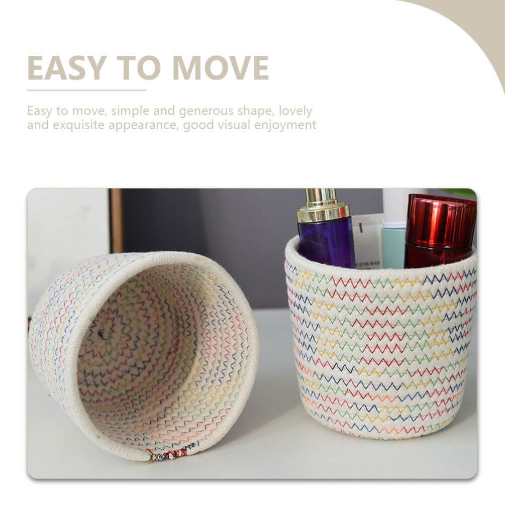 Alipis desktop storage basket toy storage bins with lids woven rope storage baskets Small Desktop Storage baskets with lids woven key baskets white Woven Basket child cotton rope Rattan