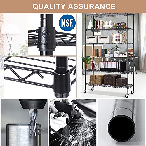 BLKMTY Metal Shelf 6 Tier Metal Storage Shelf Heavy Duty Wire Rack Shelves Wire Shelving Unit with Wheels Standing Shelf Units Height Adjustable Utility Commercial Grade Garage Shelves, Black