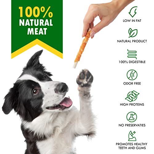 Dog Rawhide Sticks Wrapped with Chicken & Pet Natural Chew Treats - Grain Free Organic Meat & Human Grade Dried Snacks in Bulk - Best Twists for Training Small & Large Dogs - Made for USA (Sticks)