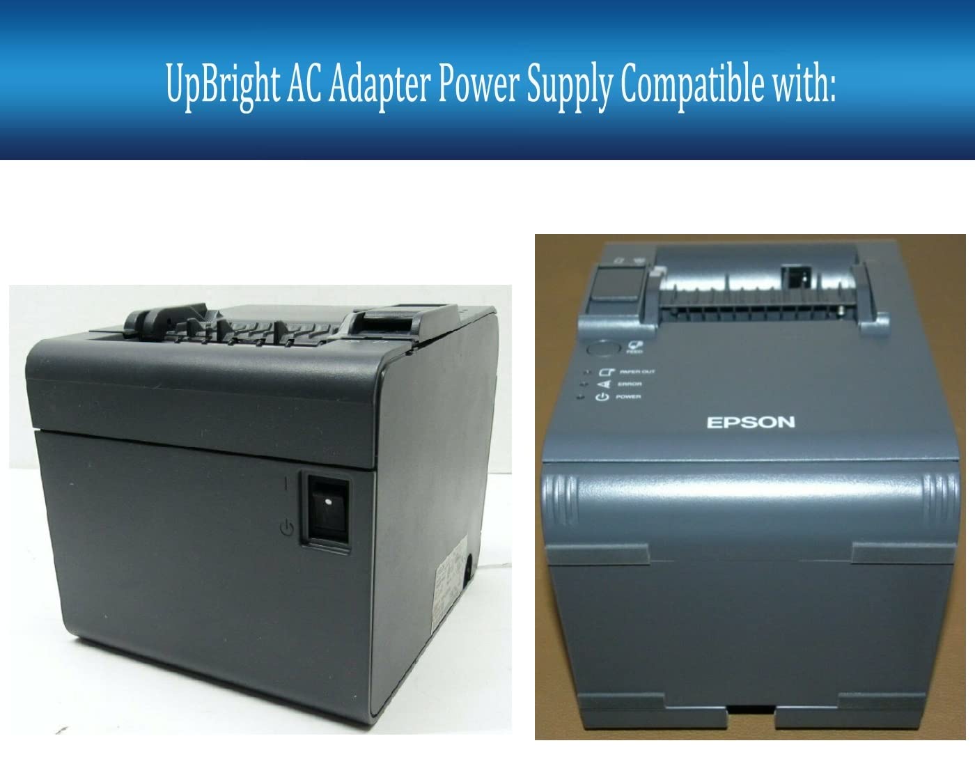UpBright 3-Pin 24V AC/DC Adapter Compatible with Epson TM-L90 TML90 Plus Thermal Receipt POS Printer C31C414A997 M313A M313C M159A M165B M165C M165M HH159B PS180 24.0V 2A/2.1A Power Supply Charger
