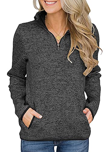 AIMICO Women Casual 1/4 Zip Sweatershirt Long Sleeve High Collar Pullover Tunic Top with Pocket Black L