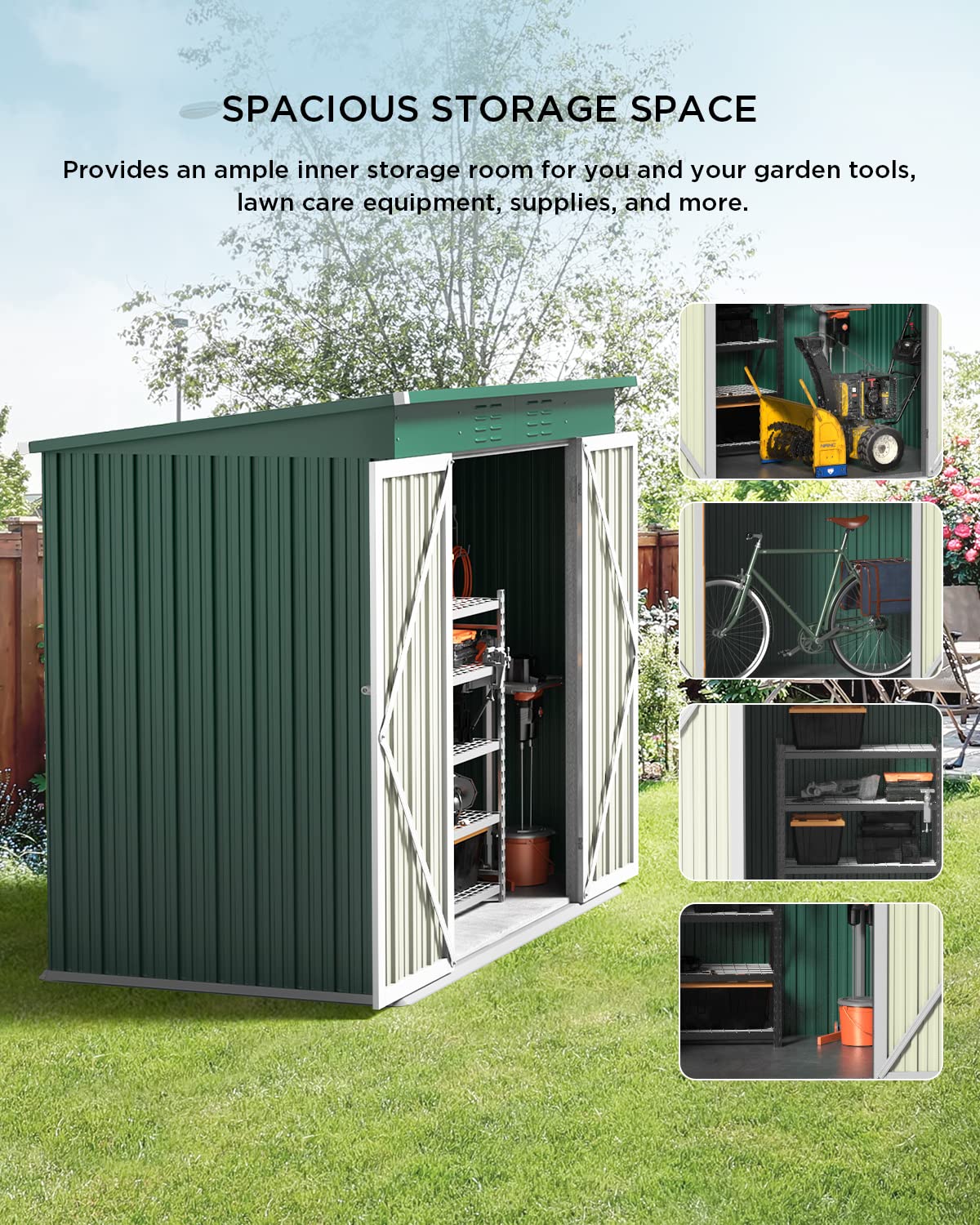 Bealife 6' x 4' Outdoor Storage Shed Clearance, Metal Outdoor Storage Cabinet with Double Lockable Doors, Waterproof Tool Shed, Backyard Shed for Garden, Patio, Lawn (Green)