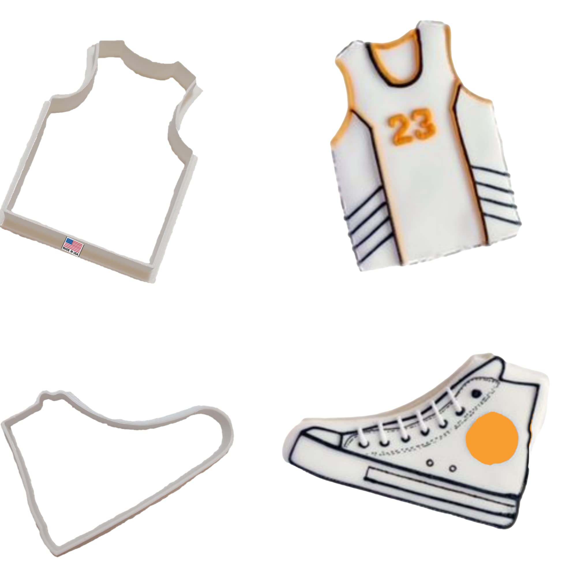 BASKETBALL COOKIE CUTTERS American Sport Basketball Jersey Uniform T-Shirt And High Top Shoe Sneaker Cookie Cutters Made In The USA (2 Pack)