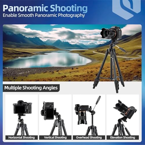 Fotopro Camera Tripod, 48" Phone Tripod with 3-Way Head, Lightweight Aluminum Tripod for Phone with Phone Mount Remote Control, Portable Travel Tripod, Camera Stand Compatible with DSLR