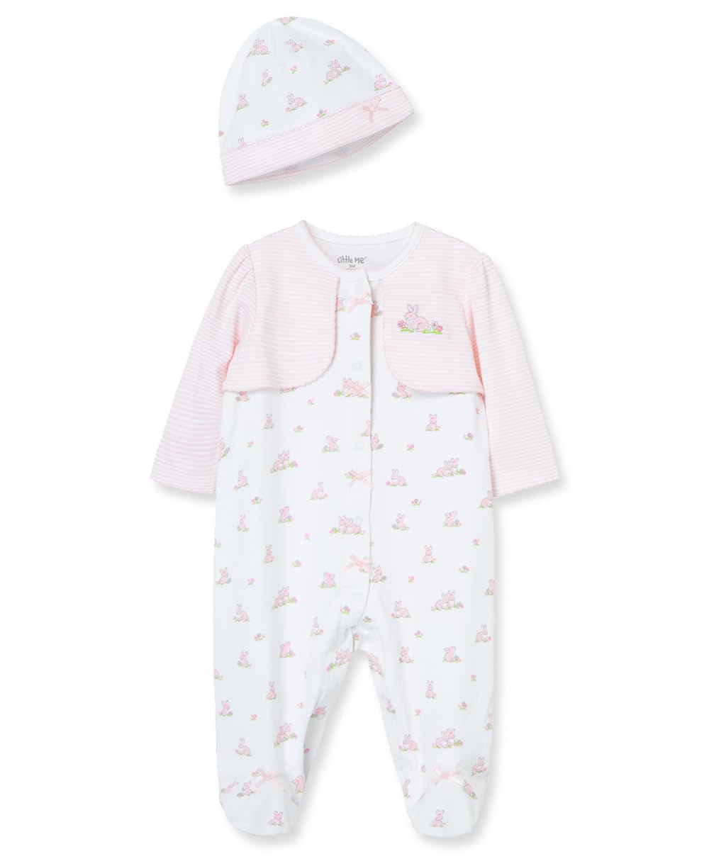 Little Me Baby Clothes & Outfits - Girls One Piece Hat & Footed Sleeper Pajamas - 3 Months, Baby Bunnies