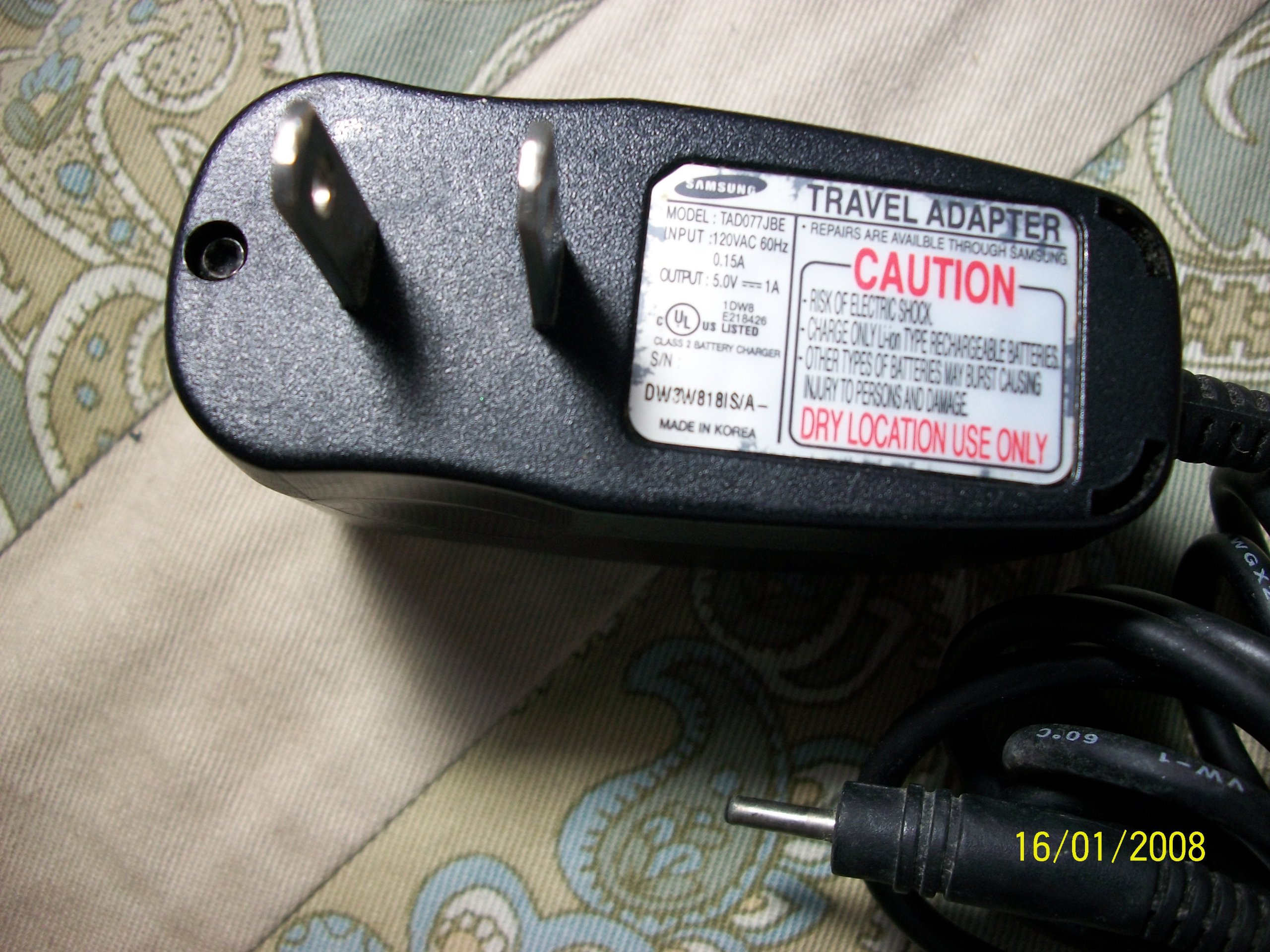 GENUINE SAMSUNG TAD077JBE AC Adapter 5V 1A for A460