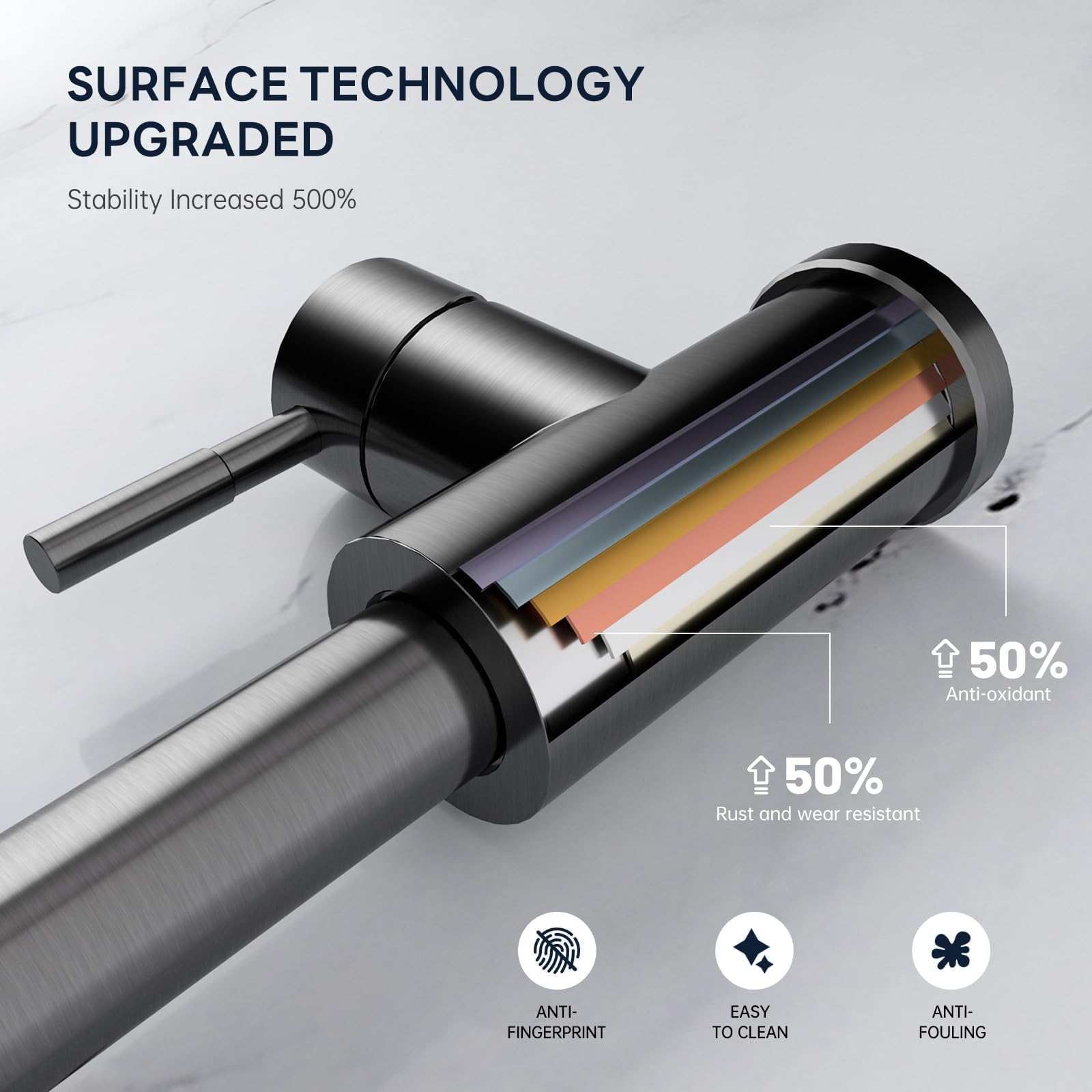 APPASO Waterfall Kitchen Faucet with Pull Down Sprayer, Black Stainless Kitchen Faucet with Sprayer 3 Modes, Gunmetal Gray Stainless Steel 360° Swivel Kitchen Sink Faucet, Single Handle Kitchen Faucet