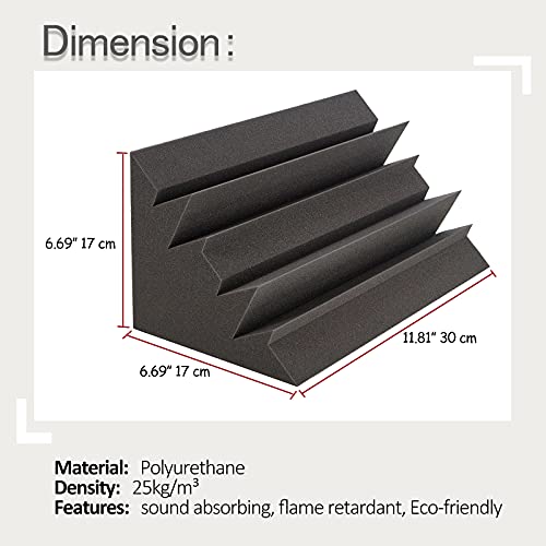 Acoustic Foam Bass Traps -12 Pack Wall Corner Studio Foam Blocks 12" X 7" X 7" Low-Frequency Sound Absorption Material for Home Studio and Theater etc. (12 Pack, Bass traps)
