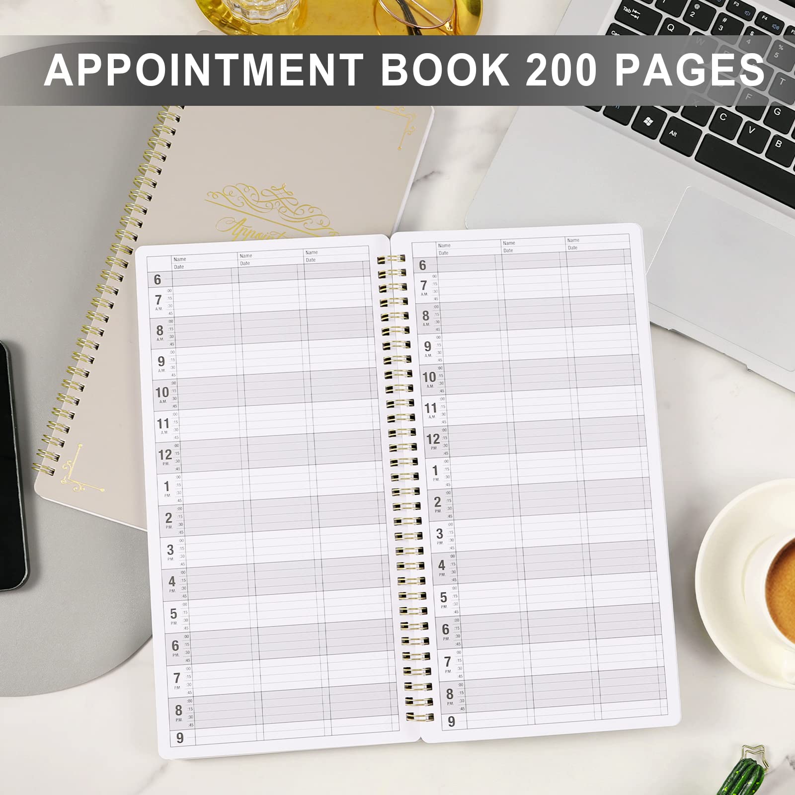 Appointment Book – Undated Salon Appointment Book, Daily&Hourly Schedule Book with 200 Pages, 6 AM - 9 PM, 15 Minute Intervals Day Planner, 6’’ x 11.5’’, 3 Column, Twin-Wire Binding, Hardcover