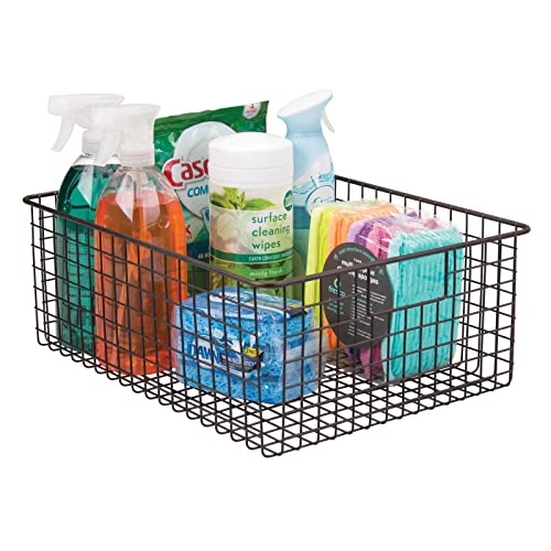 mDesign Metal Wire Food Storage Basket Organizer with Handles for Organizing Kitchen Cabinets, Pantry Shelf, Bathroom, Laundry Room, Closets, Garage - Concerto Collection - Bronze
