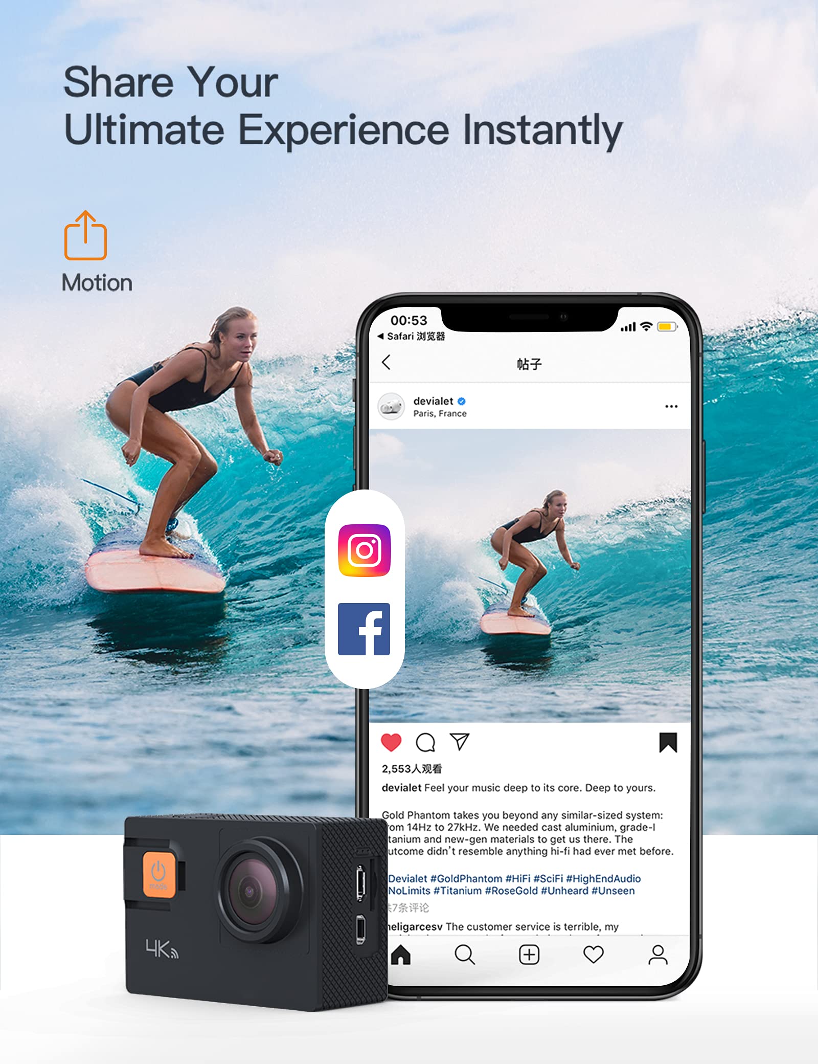 Action Camera 4K WiFi 20MP Underwater Camera 40M Waterproof Camera with Carry Case, 4X Zoom EIS Camcorder with Mounting Accessories Kit for YouTube Vlog Videos