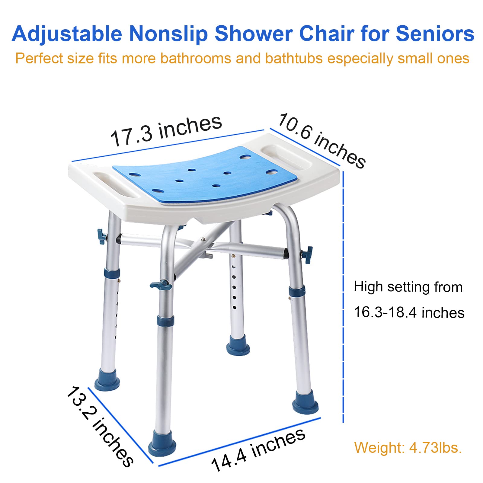 Aliseniors Shower Chair for Inside Shower - Nonslip Bath Shower Stool with Padded Seat Holes for Tub and Bathroom - Comfortable Bathing Bench for Elderly, Senior or Disabled and Handicap