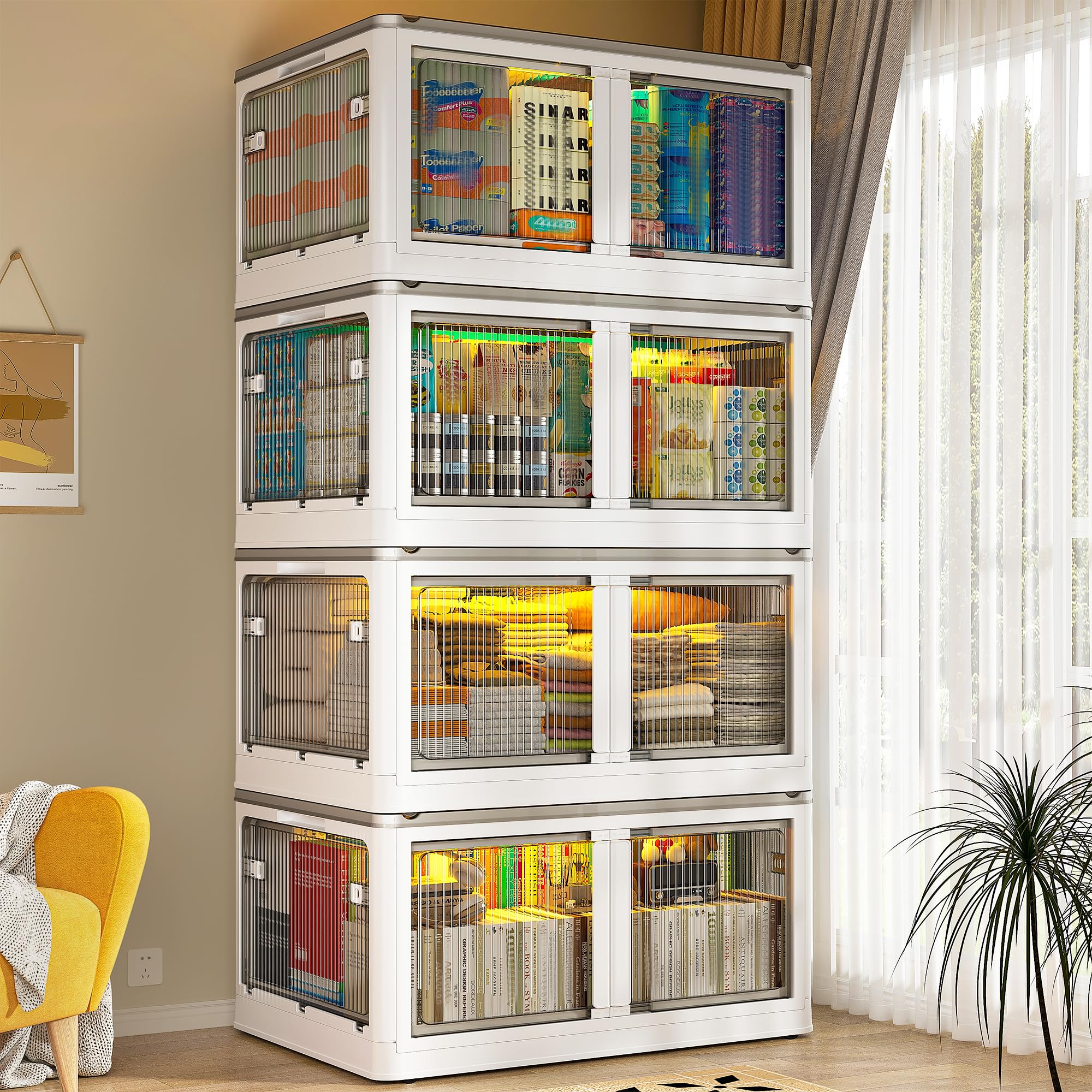 EnHomee 120GAL Storage Bins with Lids Stackable Storage Bins with Wheels Large Plastic Storage Bins Collapsible Storage Box Container Closet Organizers and Storage for Bedroom Kitchen Office Roomy 4PC