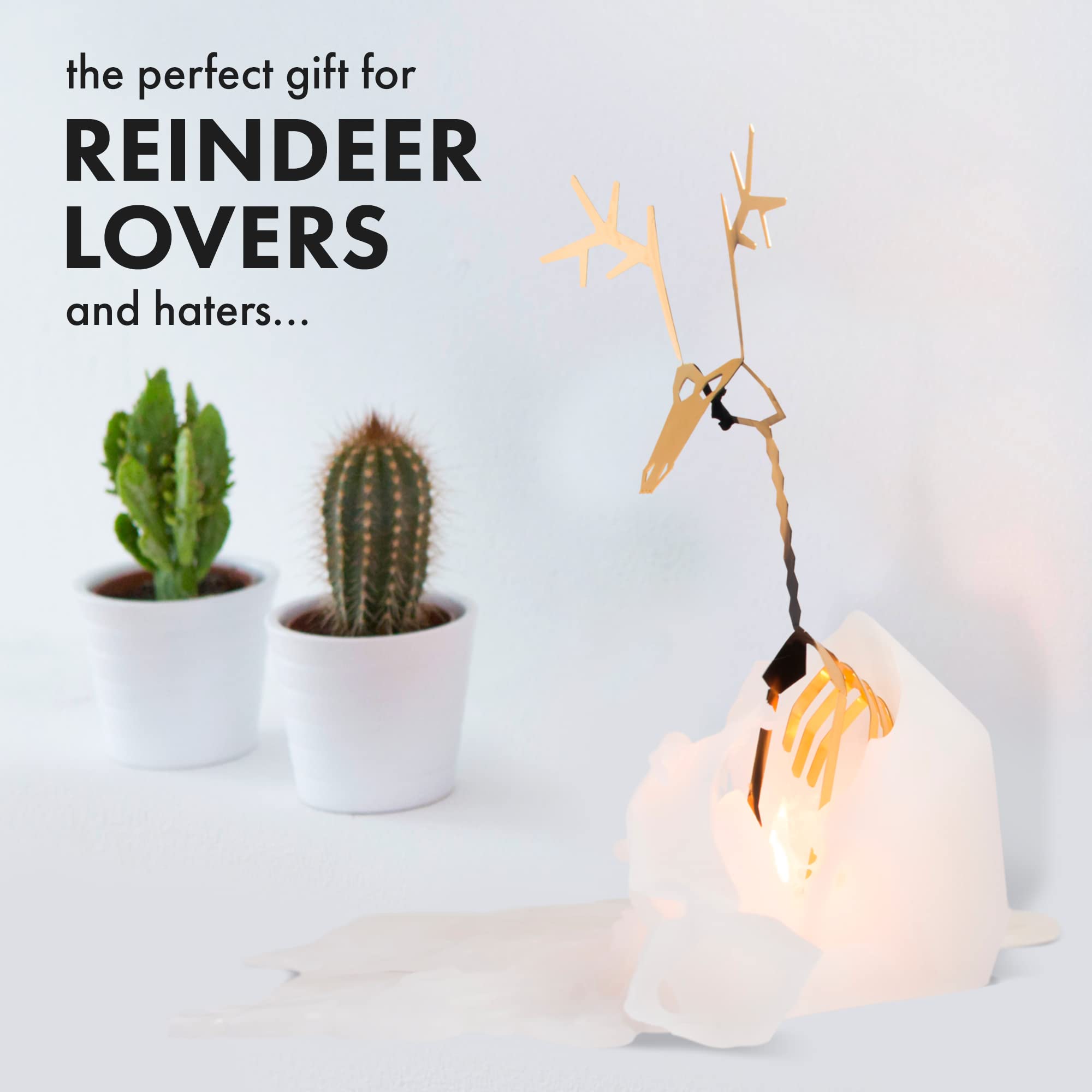 PyroPet Dyri Reindeer Candle (Pine Green) - Metallic Skeleton | Halloween Decor | Gift for Reindeer Fans | 22-Hr Burn | 5.1x8.7x3.9 in.
