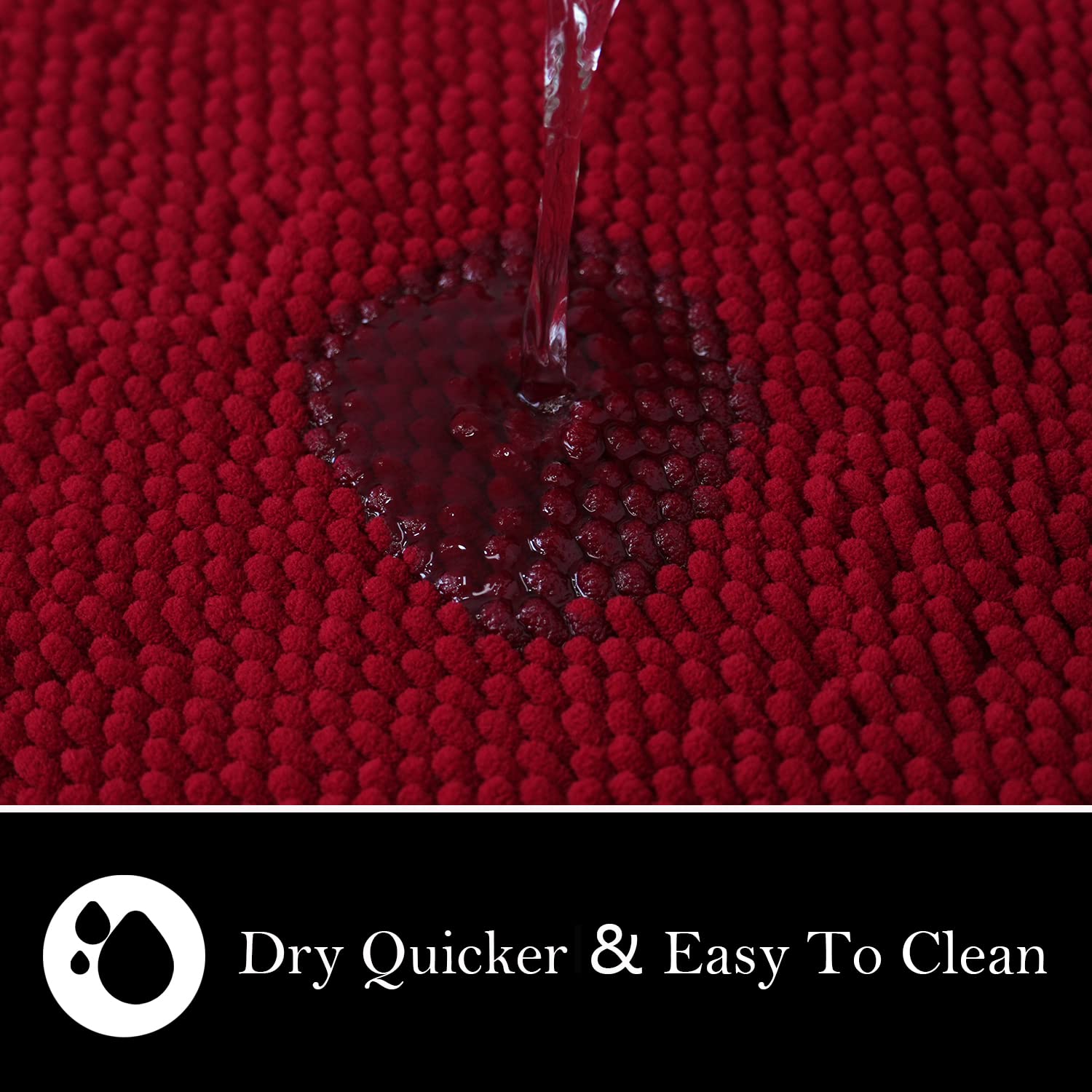 AINAHYVA Bathroom Rugs Chenille Bath mat 3-Piece Set, Super Absorbent, Strong PVC Non-Slip Backing, Bath Carpet, Plush Shaggy, Thick, Machine Washable, for Tub, Shower, Toilet, Burgundy