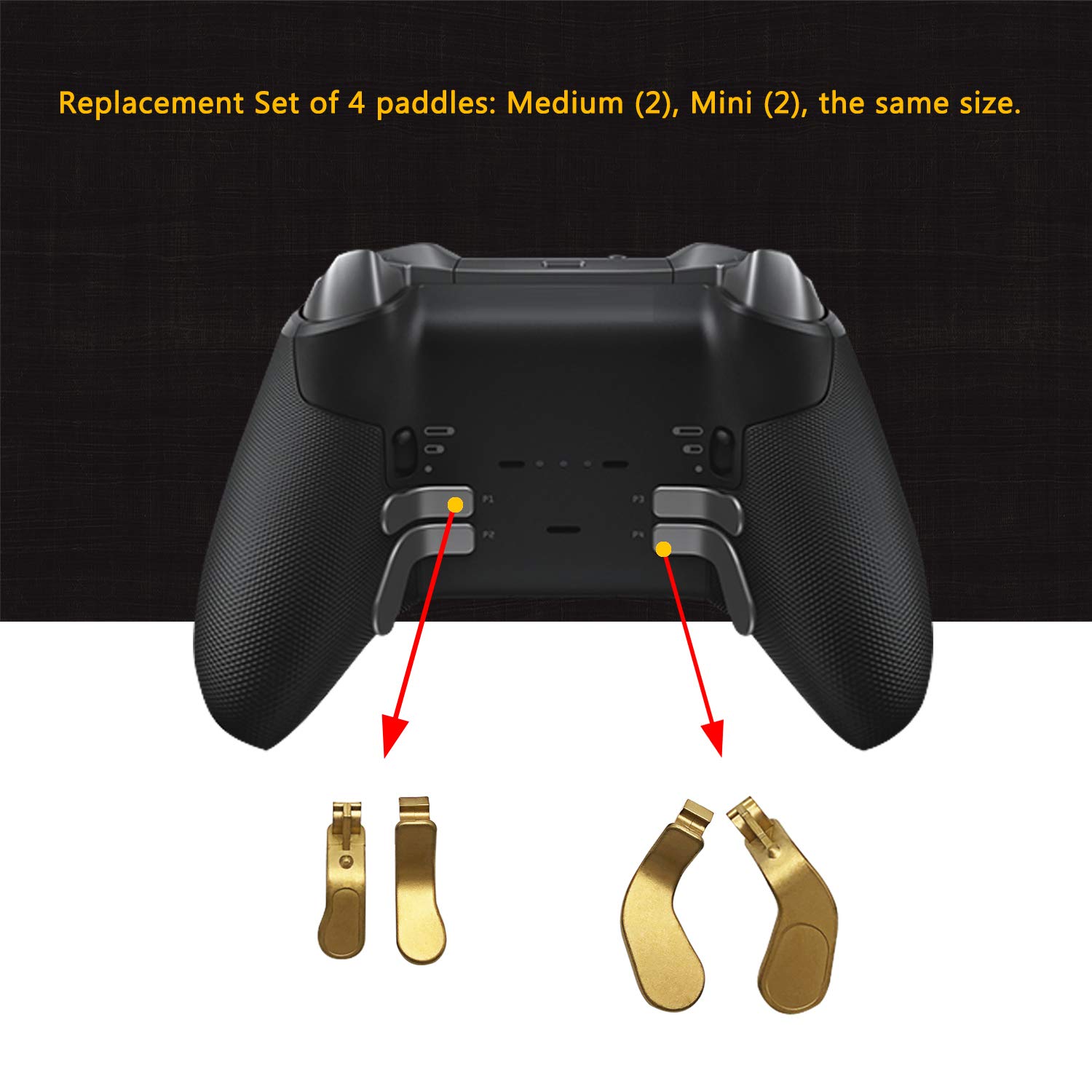 6 Swap Thumbsticks Joysticks, 4 Interchangeable Paddles and 2 Dpads for Xbox One Elite Controller Series 2 (Gold)