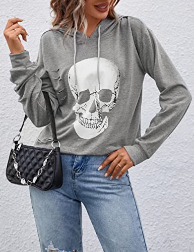 Blooming Jelly Women's Skeleton Hoodie Skull Graphic Hoodies Long Sleeve Top Pullover Oversized Sweatshirt（X-Large,Grey-Hoodie）
