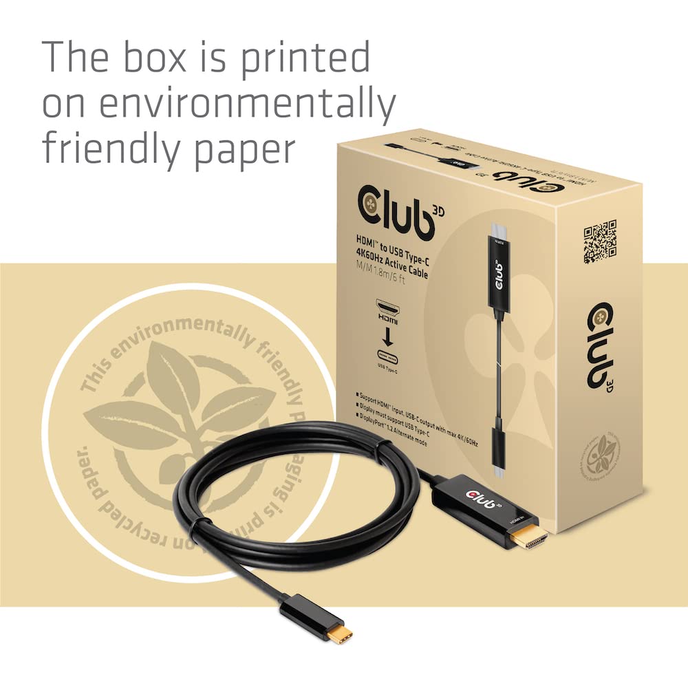 Club 3D CAC-1334 HDMI 2.0 to USB Type C 4K60Hz M/M Active Cable 1.8m-6ft