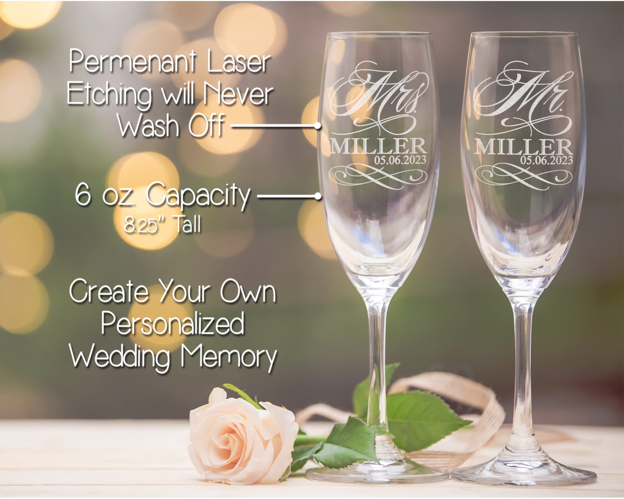 CHRISTMAS-STOCKINGS-by-STOCKINGFACTORY Mr and Mrs Champagne Wedding Glasses, Set of 2 Personalized Toasting Flutes, Engraved Mr and Mrs Wedding Toast Glass Flutes, Bride and Groom