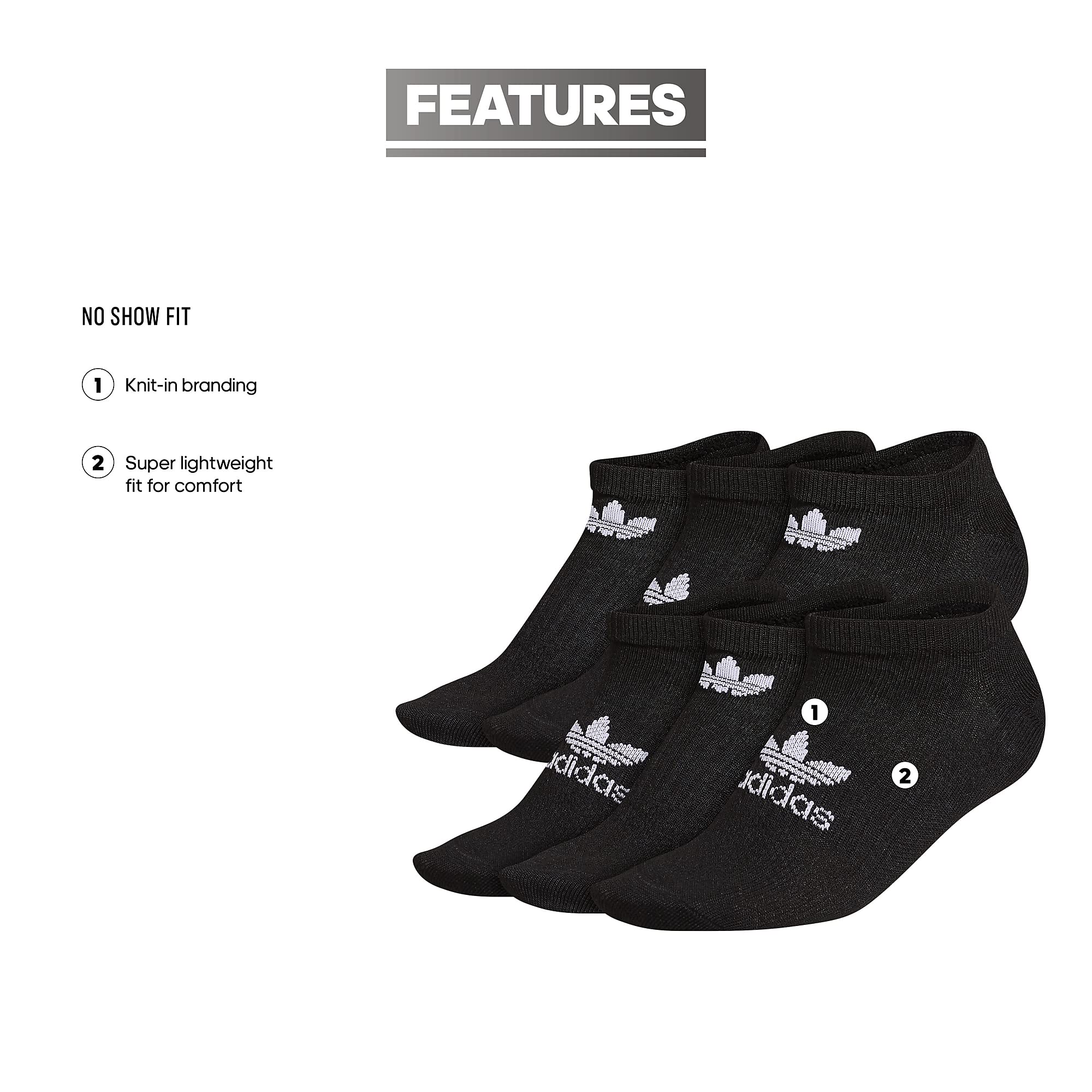 adidas Originals Women's Originals Trefoil Superlite 6-Pack No Show, Black/White, Medium