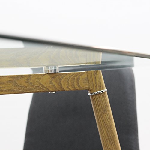 IDS Online Mid Century Dining Table, Office Desk, Glass : 8mm, Wooden Skin