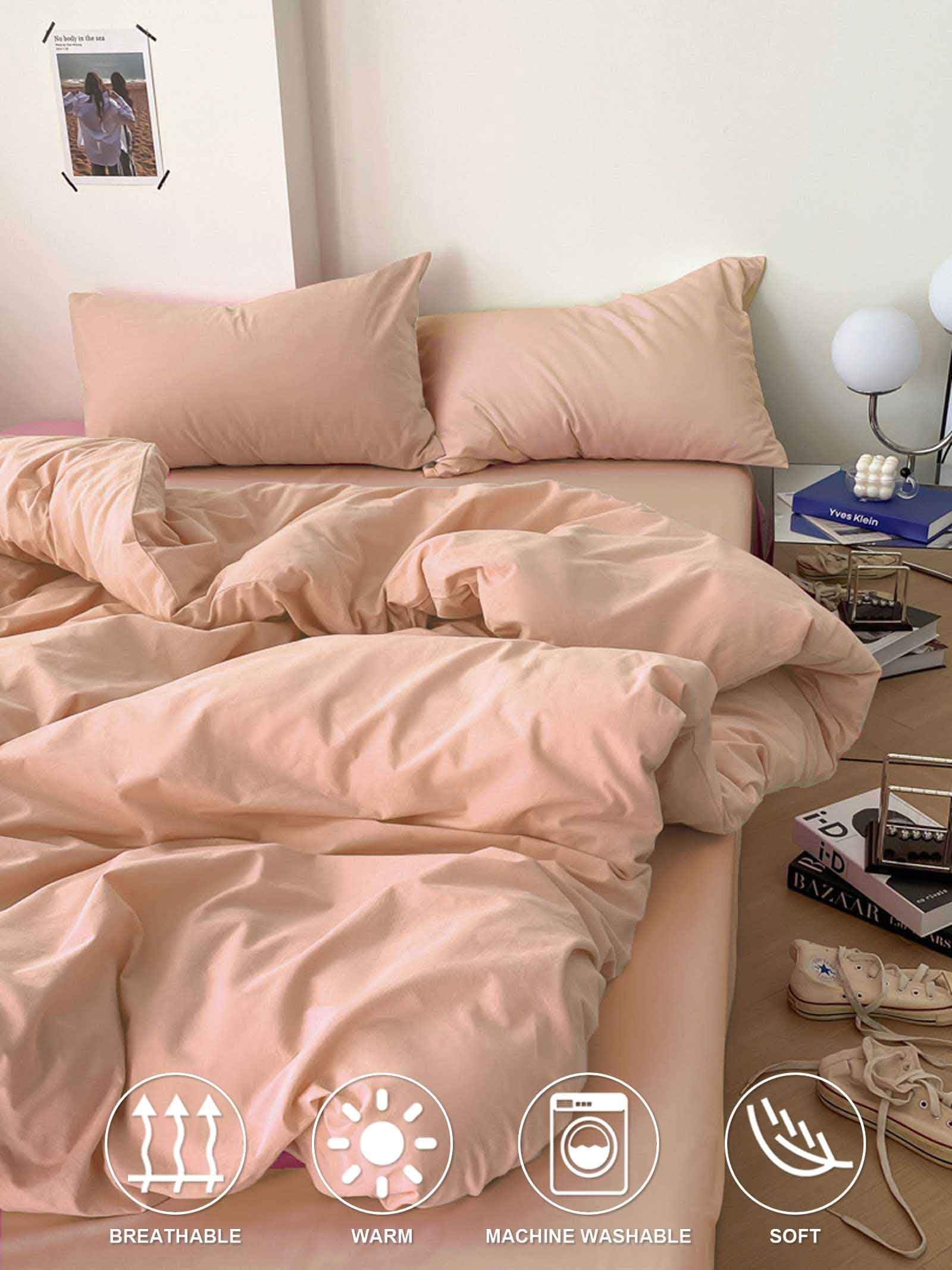 Nanko Peach Coral King Size Comforter Set, Soft Microfiber Down Alternative Duvet Insert, Modern Farmhouse Neutral Spring Decor Bedding Sets Bed in a Bag for Women Men Teen Girls, 104 x 90 inch 3pcs
