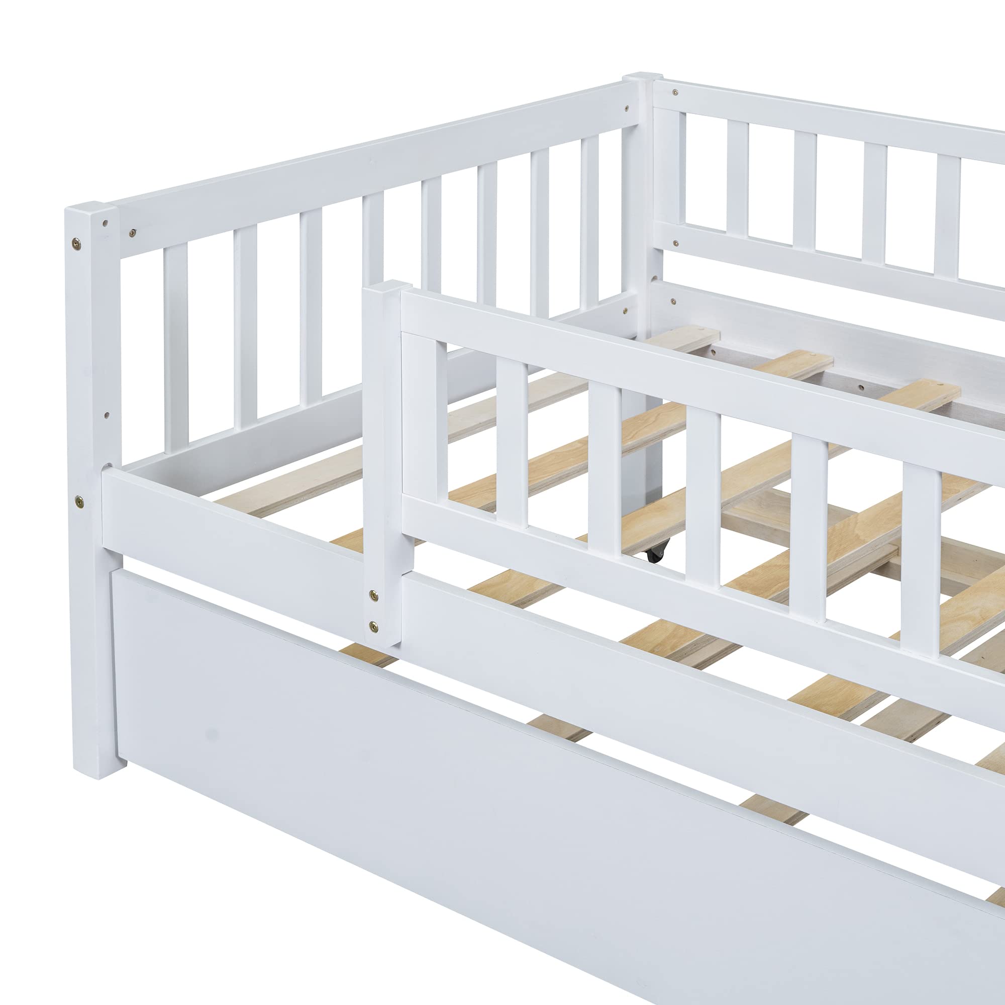 Harper & Bright Designs Twin Size Daybed with Trundle, Wood Kids Twin Platform Bed Frame with Rails, No Box Spring Needed, Easy Assembly (White)